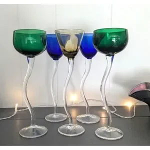 Dining | Vintage Green Wine Glass Set Of 2 Emerald Glass Goblet Twisted ...